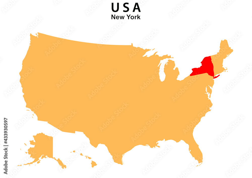 New York State map highlighted on USA map. New York map on United state ...