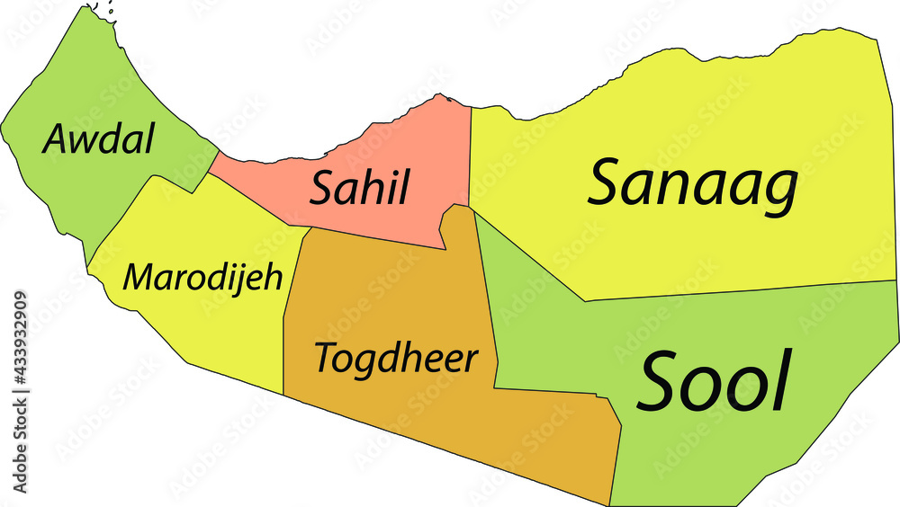 Pastel vector map of the Republic of Somaliland with black borders and ...