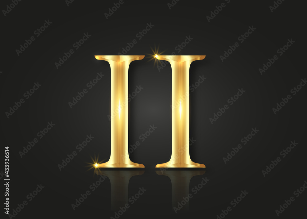 Gold Roman Number two collection isolated on black background. Elegant ...