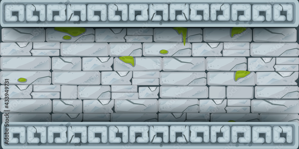 Ancient temple stone vector wall, rock texture background, game ui ...