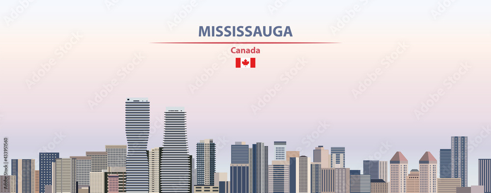 Mississauga cityscape on sunset sky background vector illustration with ...