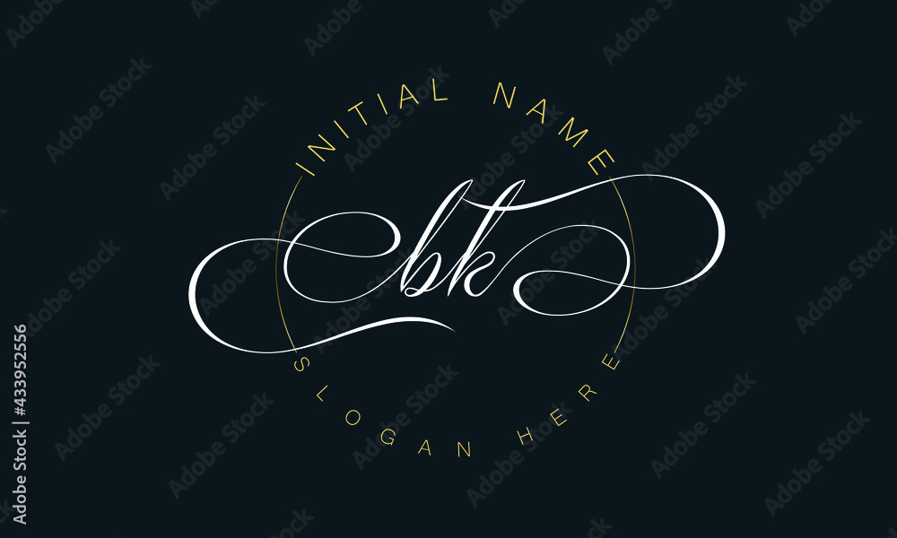 BK/KB cursive letter stylish luxury logo in golden and white color, BK ...