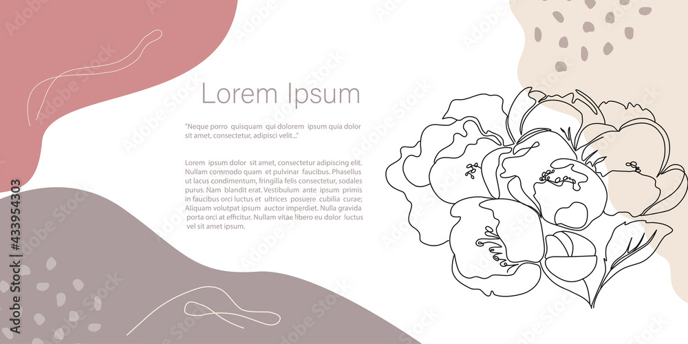 Abstract minimalistic Vector one line Template. leaves and flower in ...