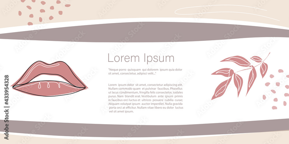 Abstract minimalistic Vector one line Template. lips, leaves and flower ...