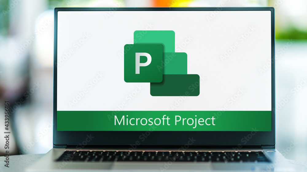 Laptop computer displaying logo of Microsoft Project Stock Photo ...