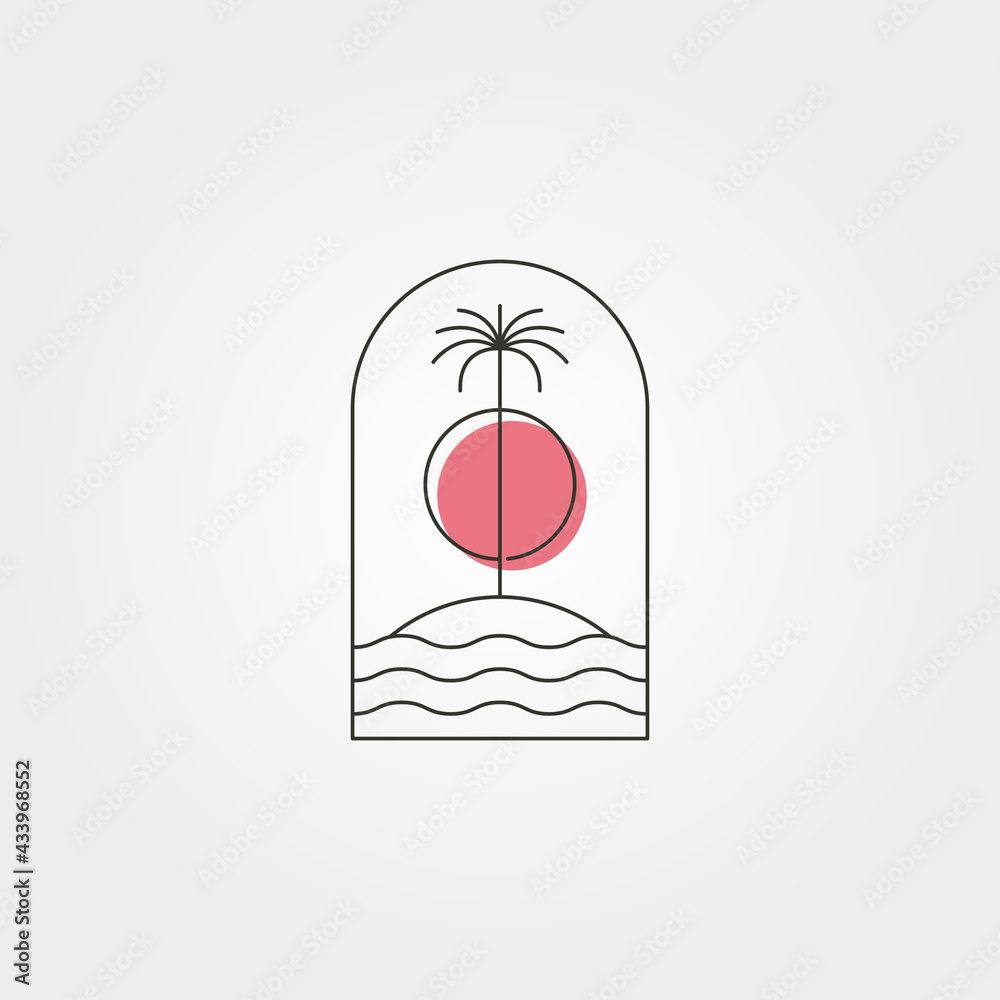 palm tree island line logo vector symbol with sunset illustration ...