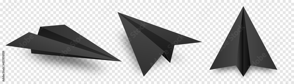 Realistic black handmade paper planes isolated on transparent ...