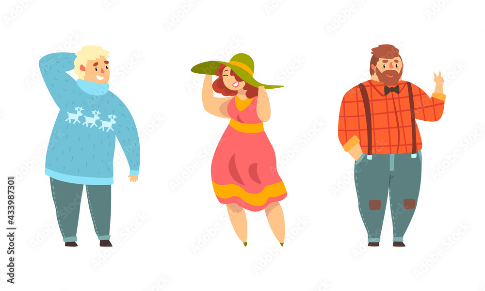 Set of Cheerful Plus Size People, Plump Male and Female Characters in ...