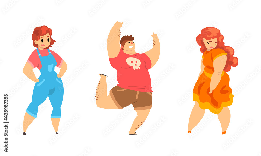 Set of Cheerful Plus Size People, Plump Male and Female Characters ...