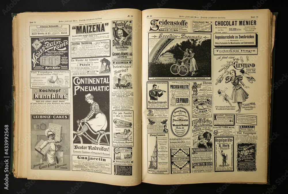 Vintage newspaper, old advertising content from antique German magazine ...