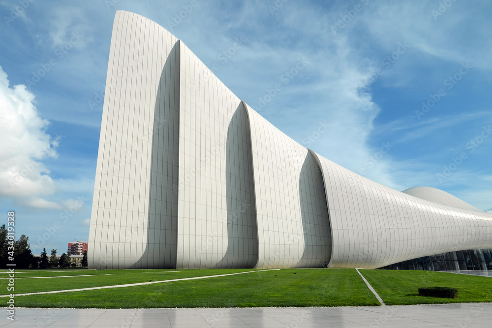 Lateral view of Heydar Aliyev Cultural Center in Baku, Azerbaijan ...