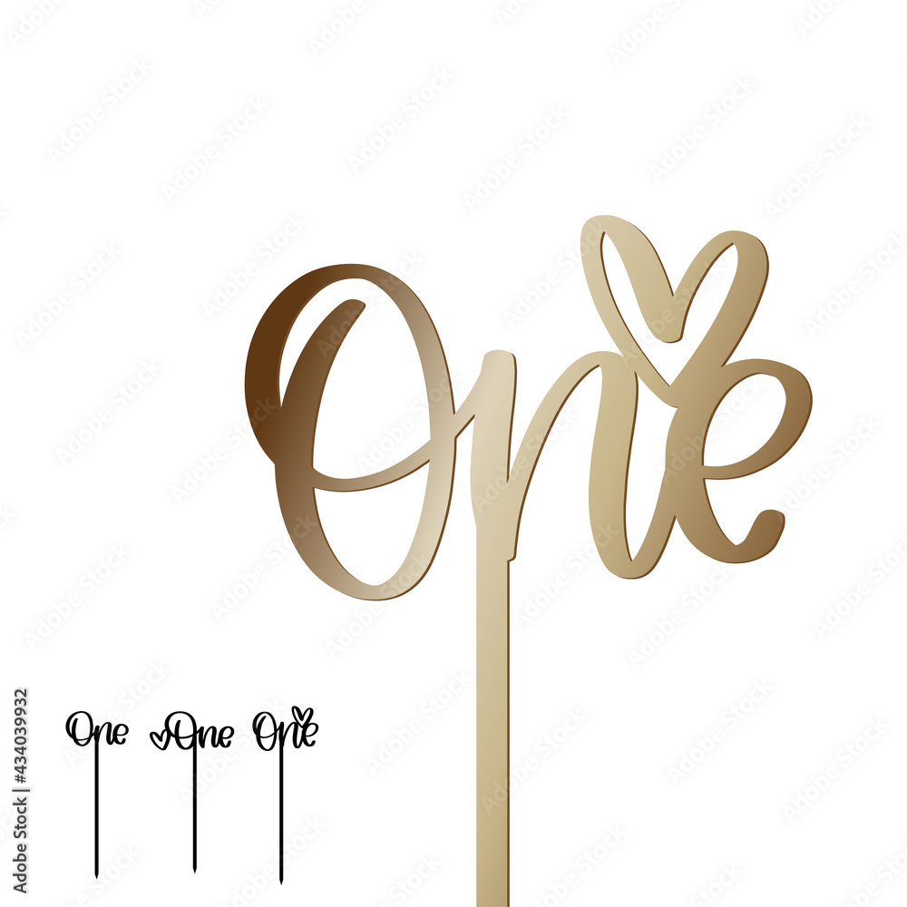 The first birthday cake topper set with calligraphy word One on a stick ...