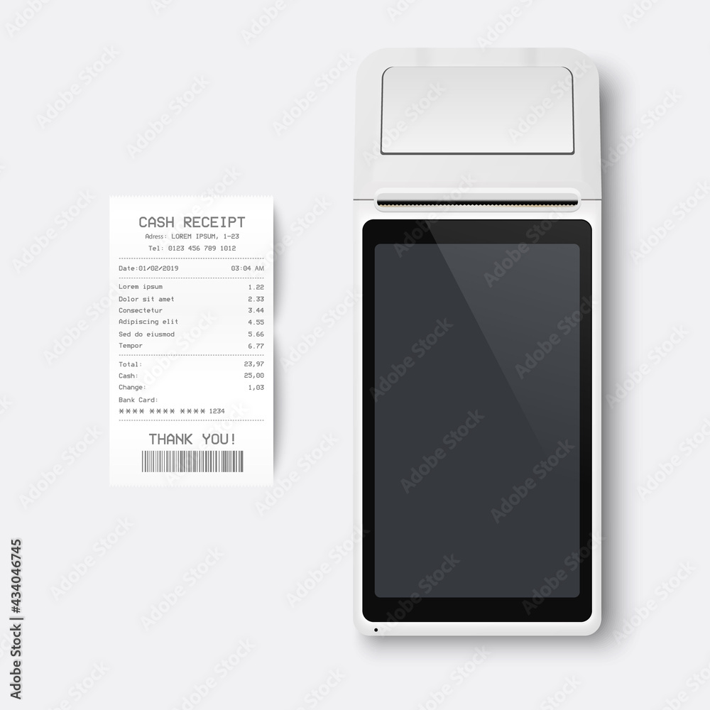 Vector Realistic White 3d Payment Machine. POS Terminal, Paper Receipt ...
