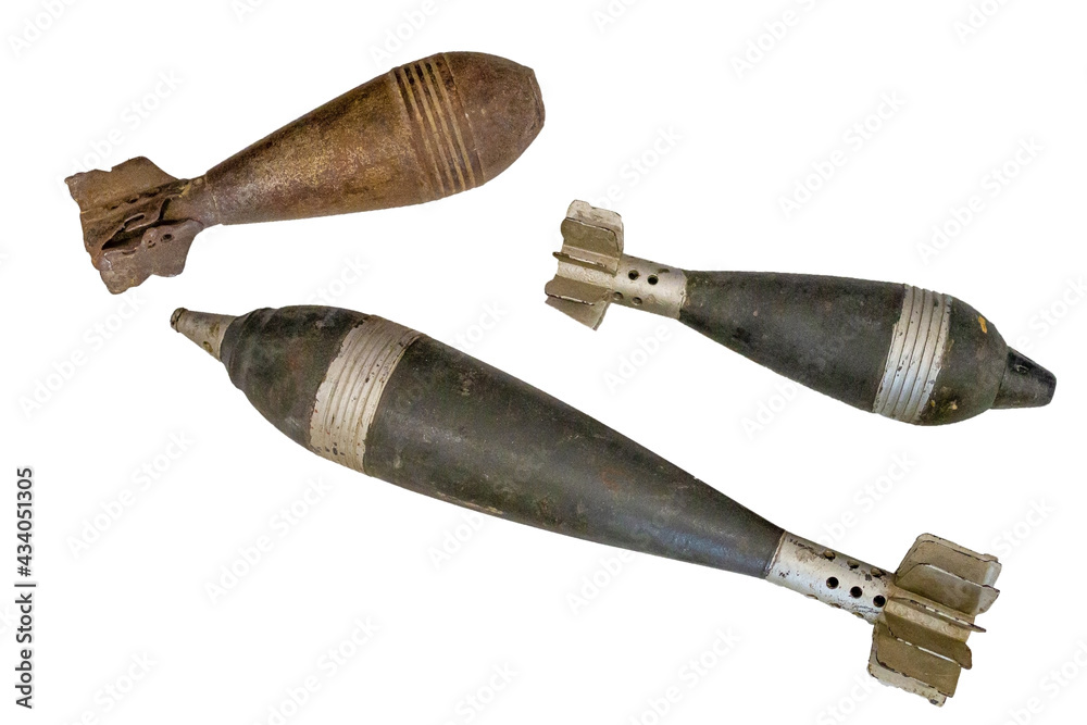 Projectile, bomb, rocket isolated on white background. Large exploding ...