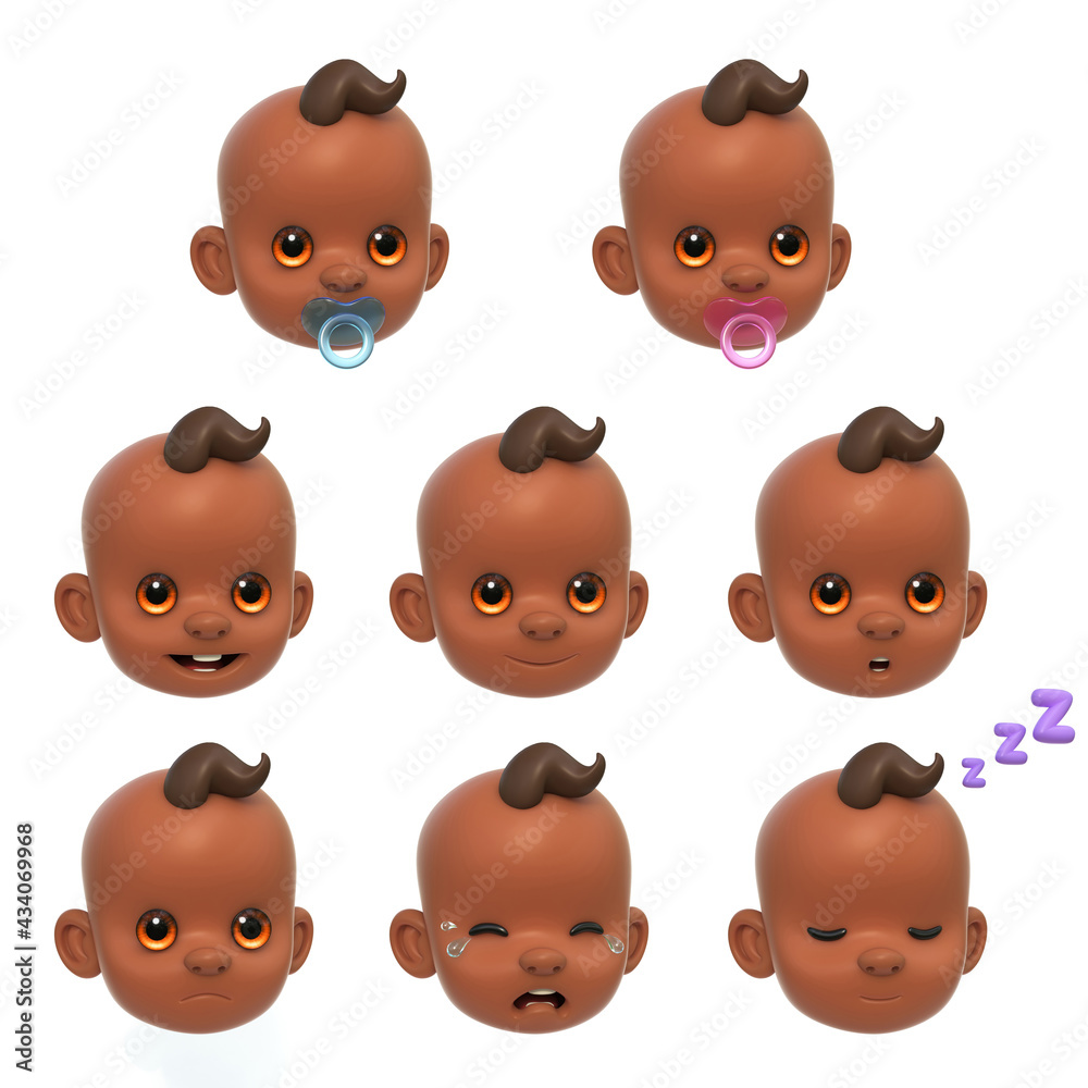 Baby face stickers, various faces and emotions of African infant ...