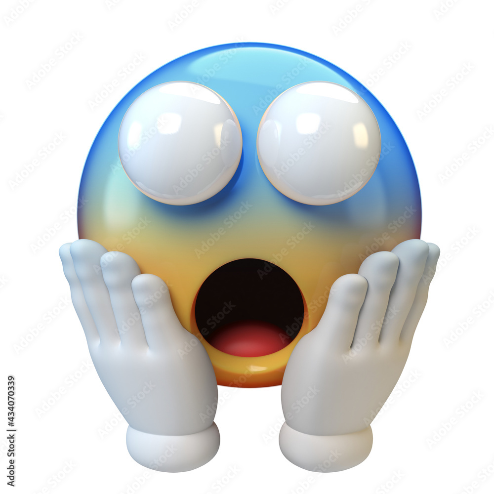 Screaming emoticon on white background, shocked, scared emoticon 3d ...
