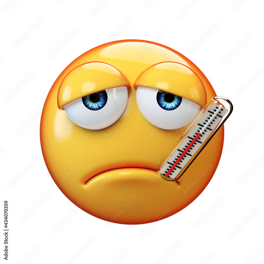 Sick emoticon isolated on white background, emoji with thermometer 3d ...