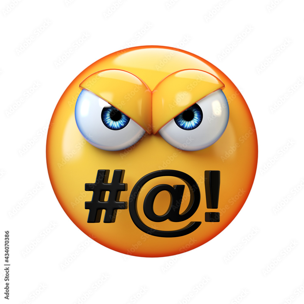 Angry emoticon swearing isolated on white background, bad mouth emoji ...