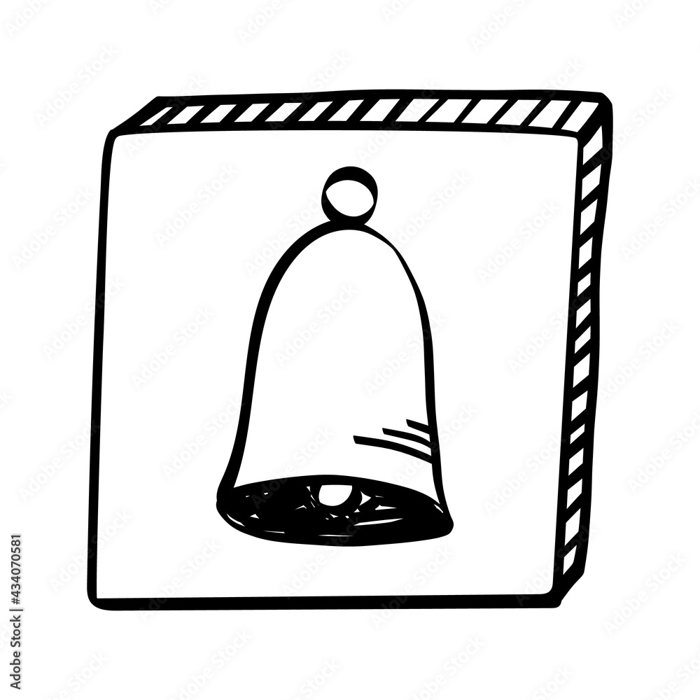 Cute doodle reminder icon, bell button. Sketch style isolated hand ...