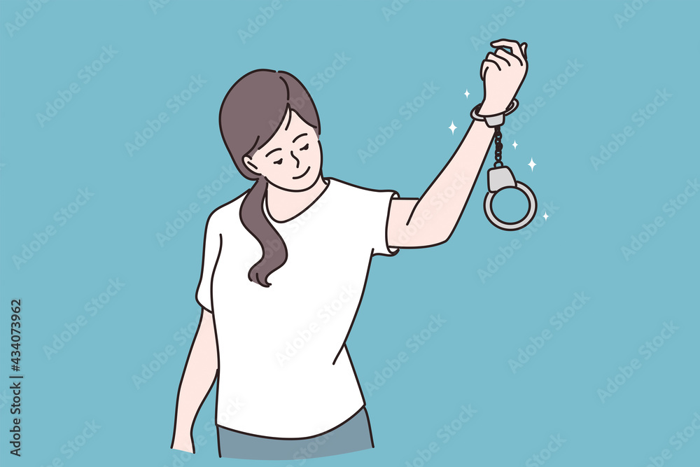 Freedom and release concept. Young positive girl cartoon character ...