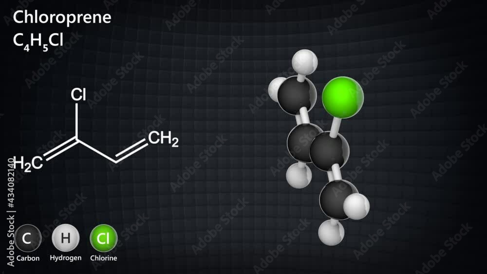 Structural chemical formula and molecular structure of Chloroprene(2 ...
