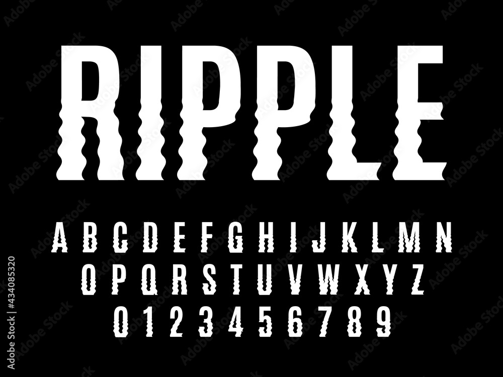 Ripple font. Wavelike curve english alphabet, vertical smooth recurring ...