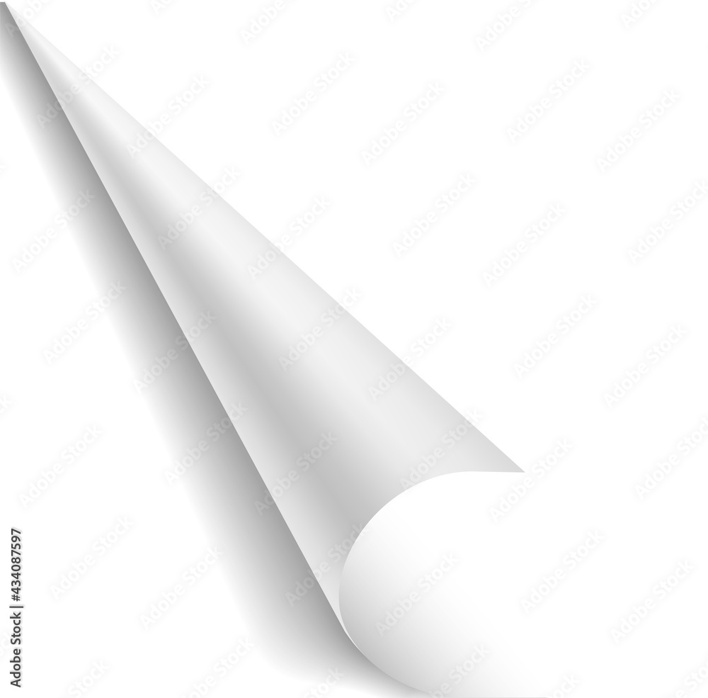 Paper corner. Curled blank page or sticker with folded turning flipped ...