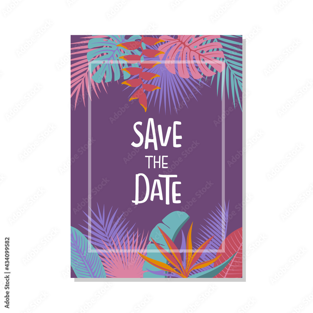tropical leaves card template texture Stock Vector | Adobe Stock