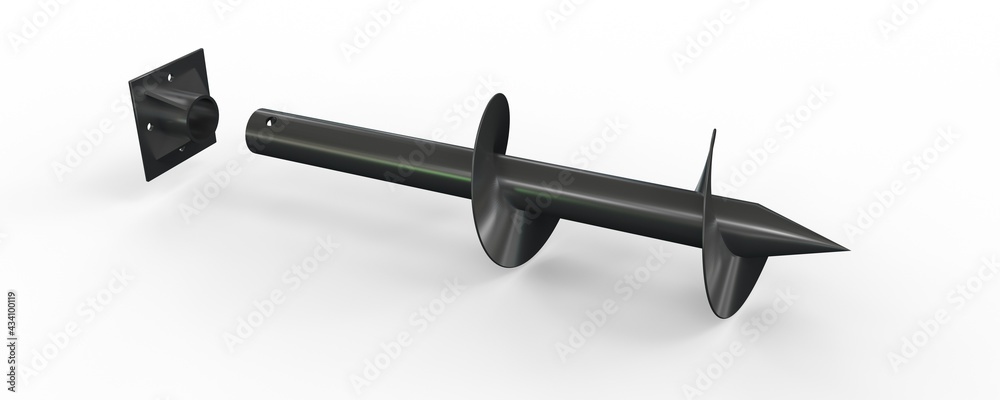 screw foundations with tops for footing, isolated industrial 3D ...