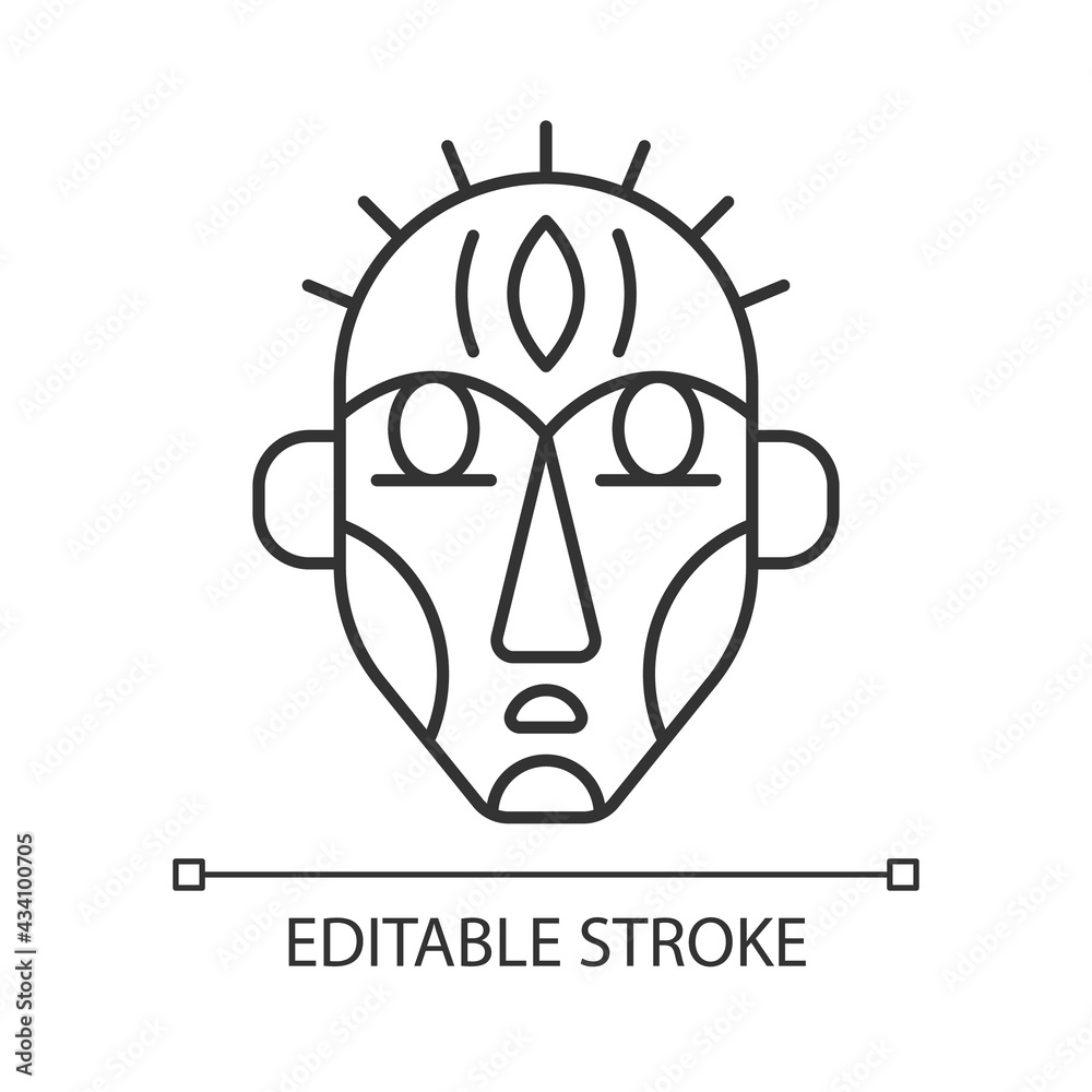 Ritual masks linear icon. Supernatural beings, ancestors representation ...