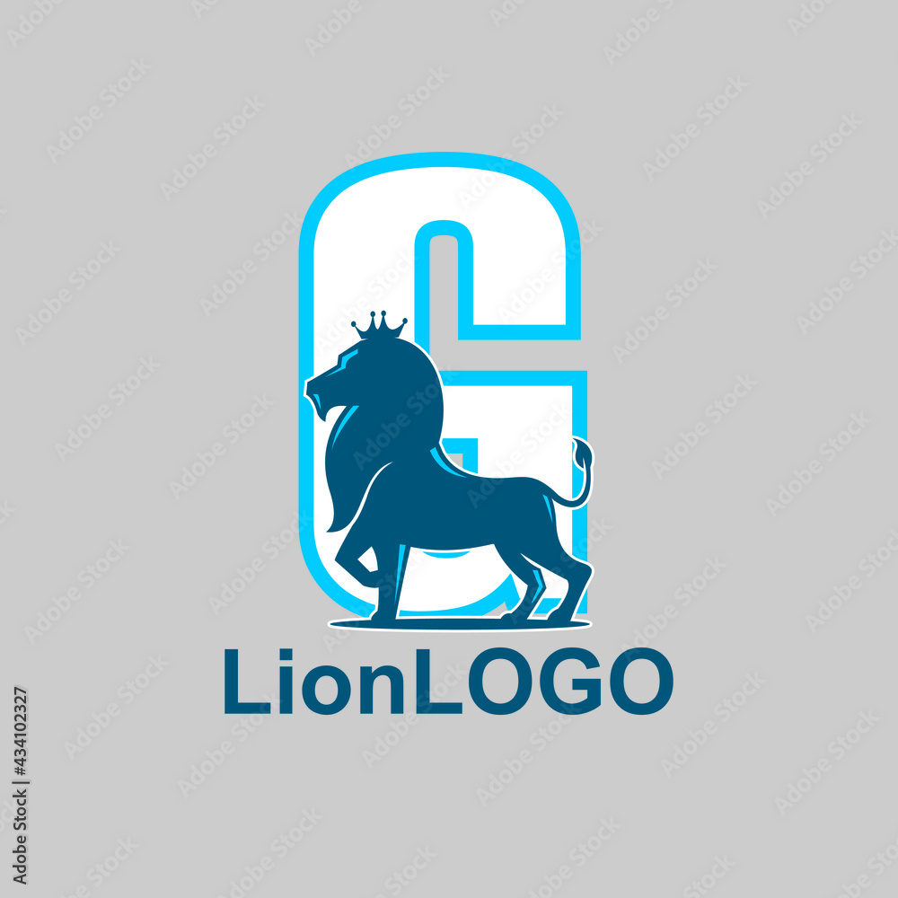 letter g with blue lion walking logo, silhouette of great lion walking ...