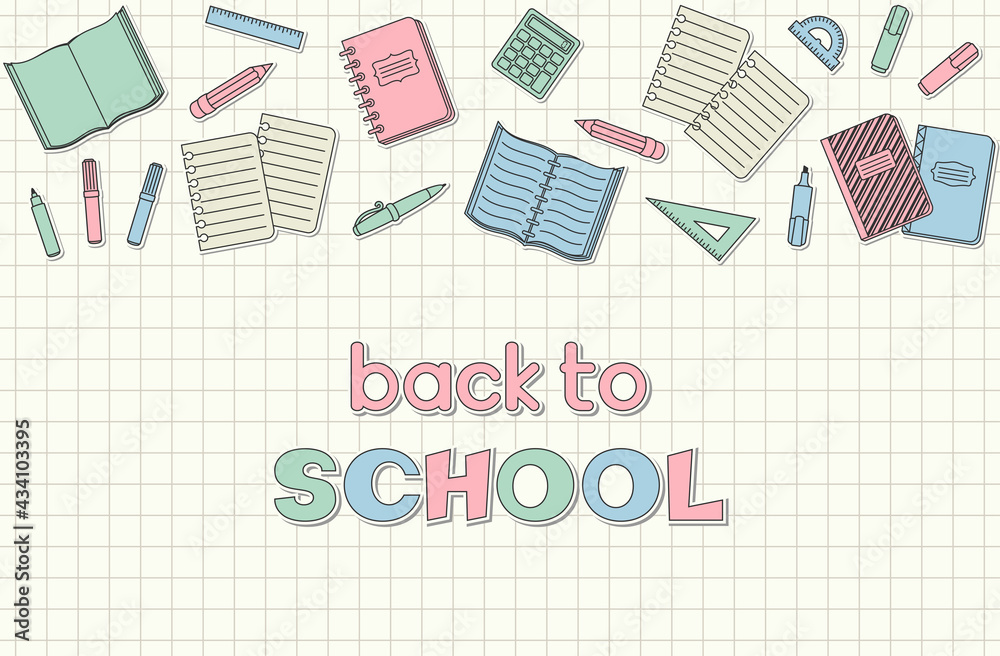 Back to school hand lettering, colorful school supplies and office ...