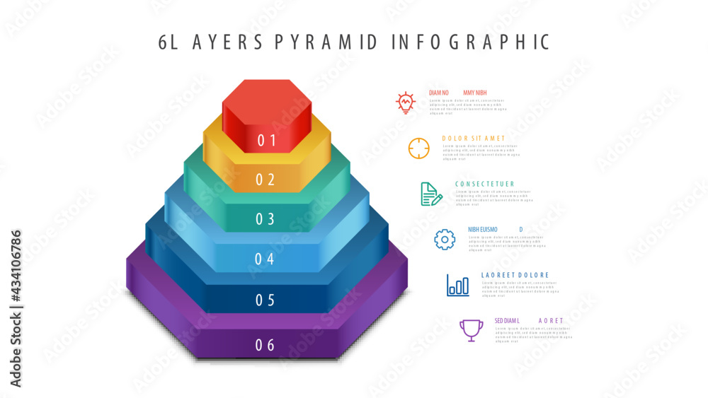 Pyramid infographic element vector with 6 layers diagram, layout ...