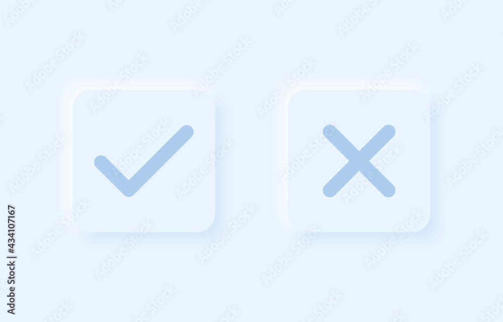 Tick and cross button for mobile app in modern neumorphic trend style ...