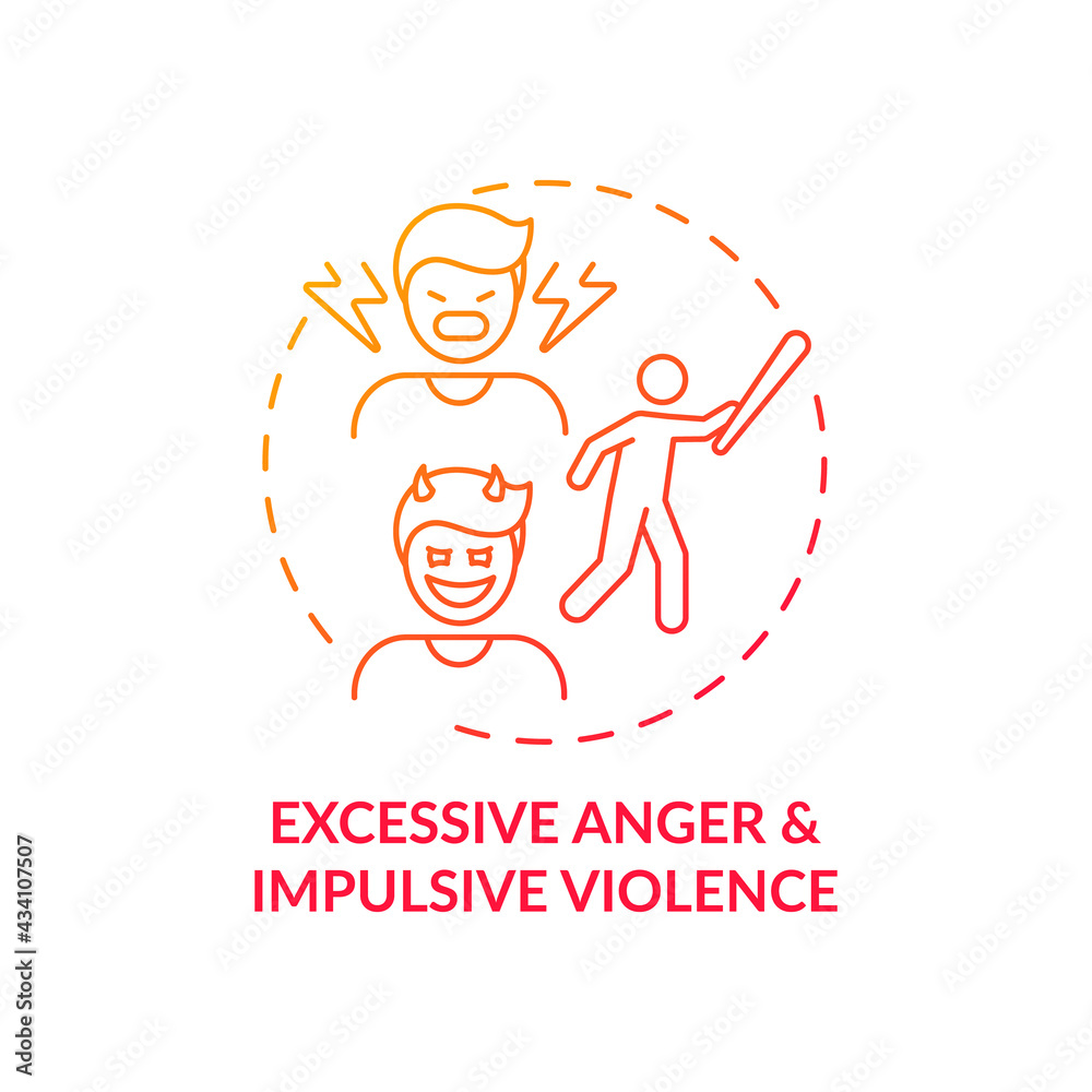 Excessive anger and impulsive violence red gradient concept icon ...