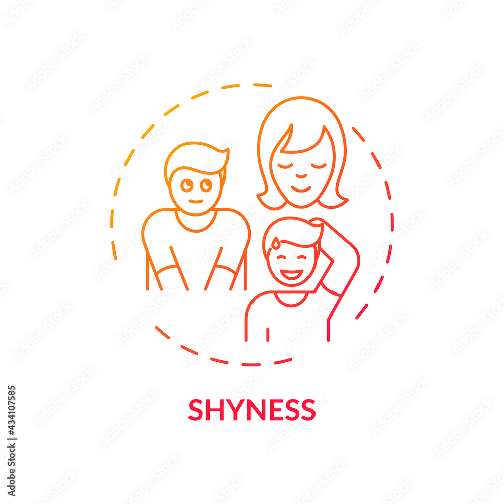 Shyness red gradient concept icon. Facial expression. Avoid eye contact ...
