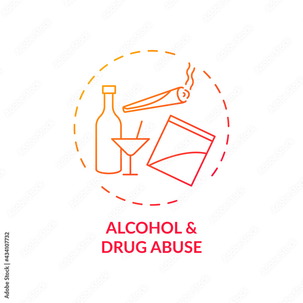 Alcohol and drug abuse red gradient concept icon. Unhealthy substance ...