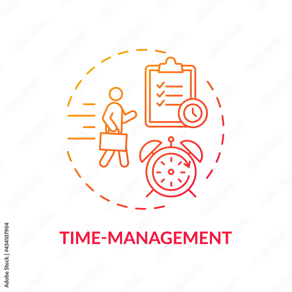 Time management red gradient concept icon. Efficient work planning ...