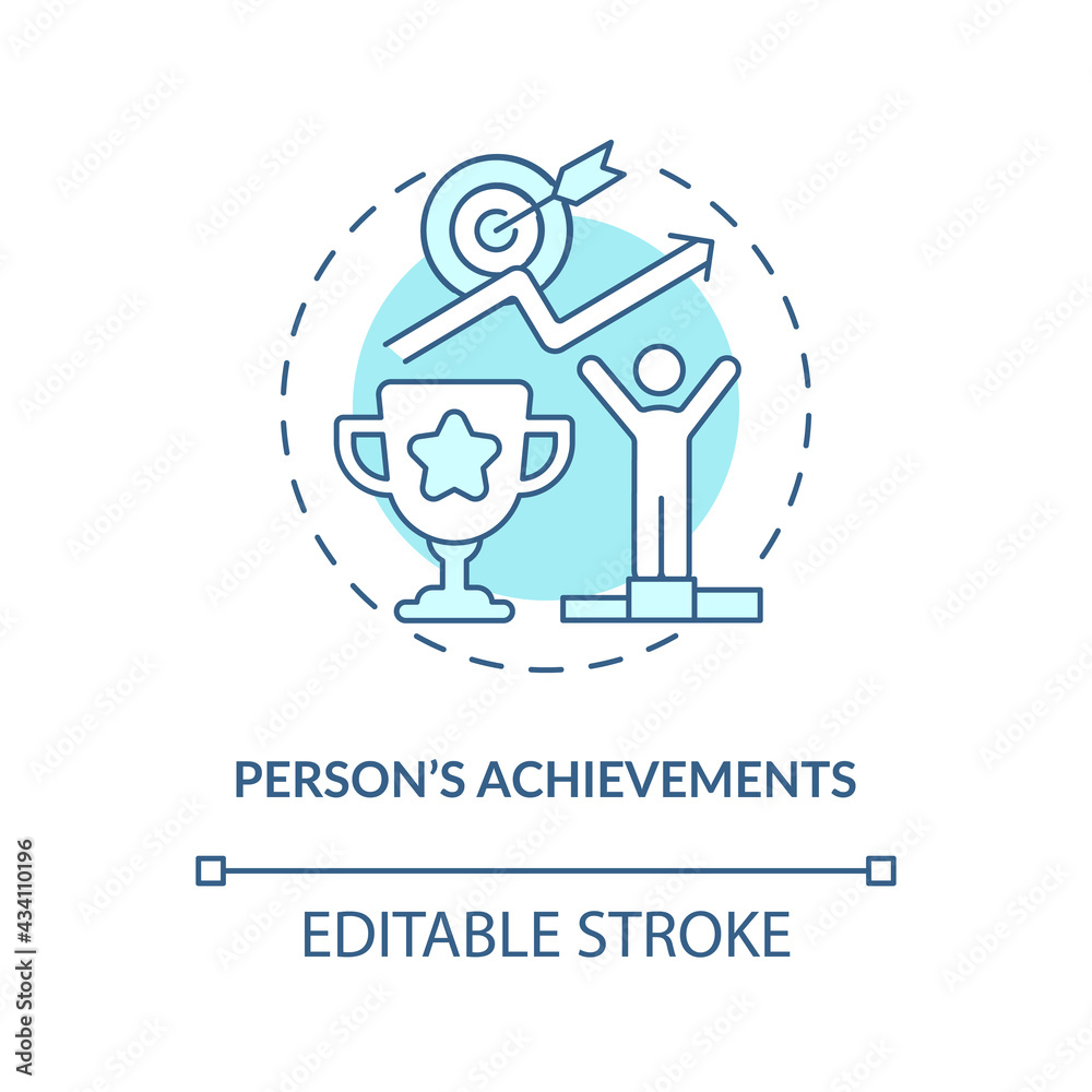 Person achievements blue concept icon. Professional success. Setting ...