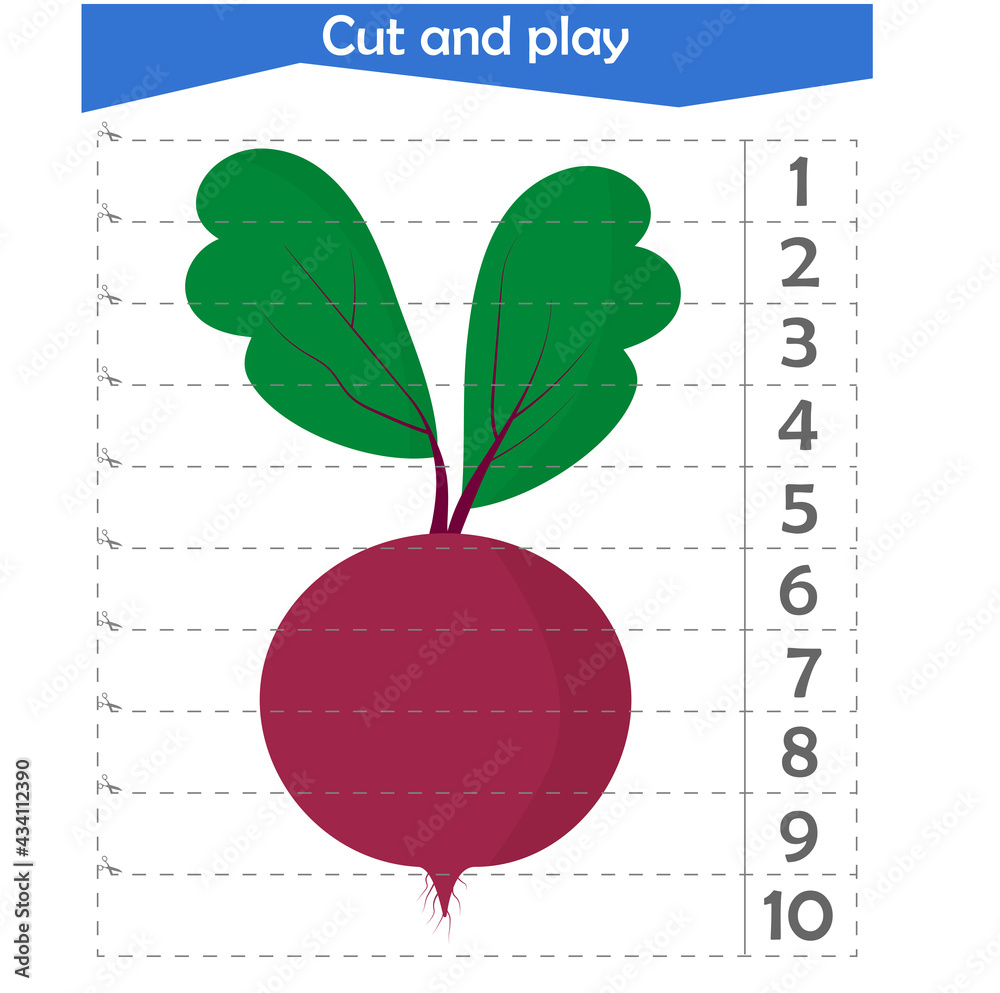 Math puzzle for children. We cut and play. We count to 10. Beets Stock ...