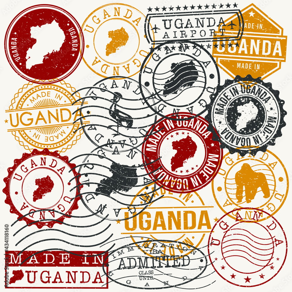 Uganda Set of Stamps. Travel Passport Stamps. Made In Product. Design ...