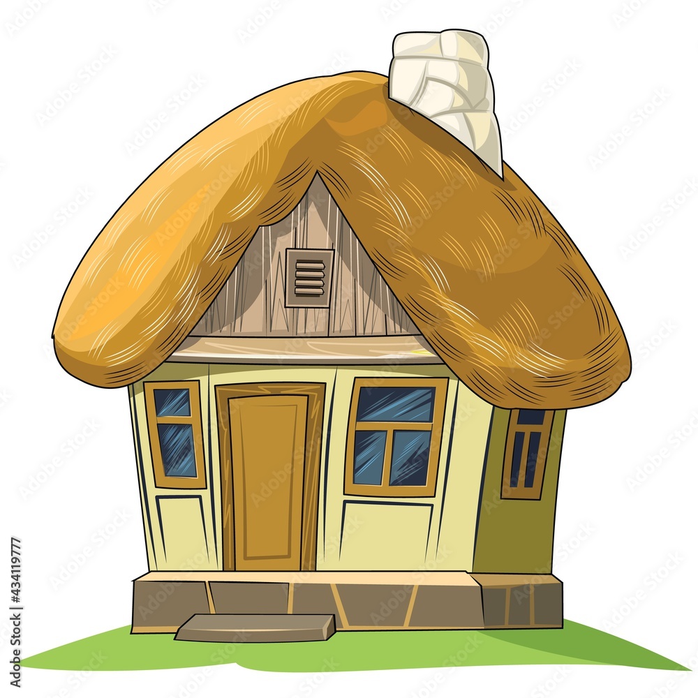 Old house with a thatched roof. Fabulous cartoon object. Cute childish ...