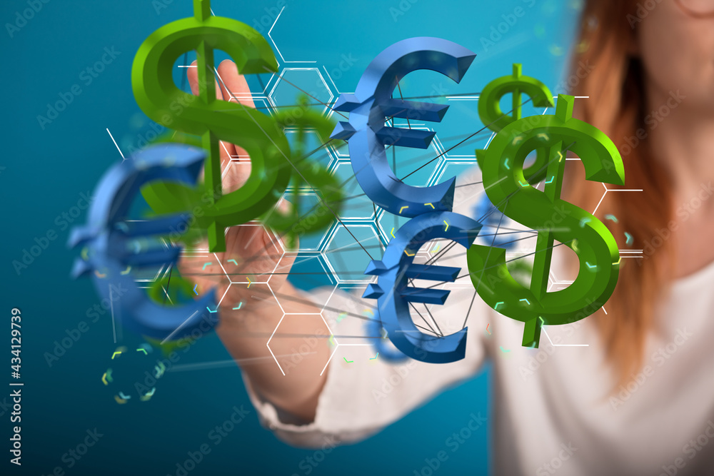 Main world currency theme dollar and euro background. Row and pile of ...