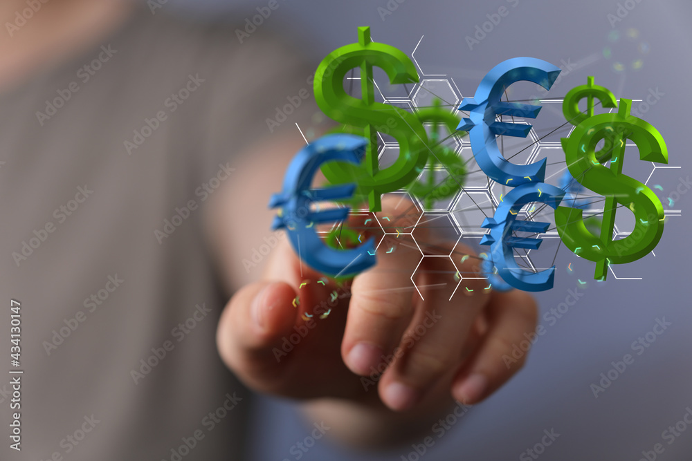 Main world currency theme dollar and euro background. Row and pile of ...