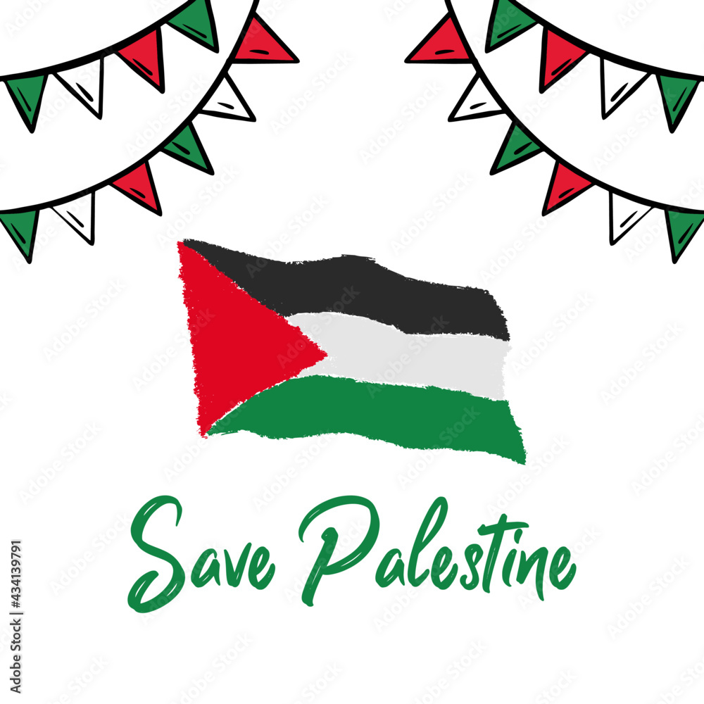We stand with gaza typography with hand holding flag illustration ...