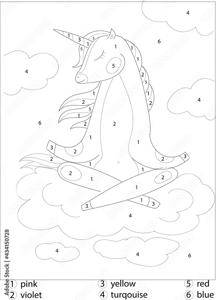 Unicorn color by number coloring page, Stock Vector | Adobe Stock