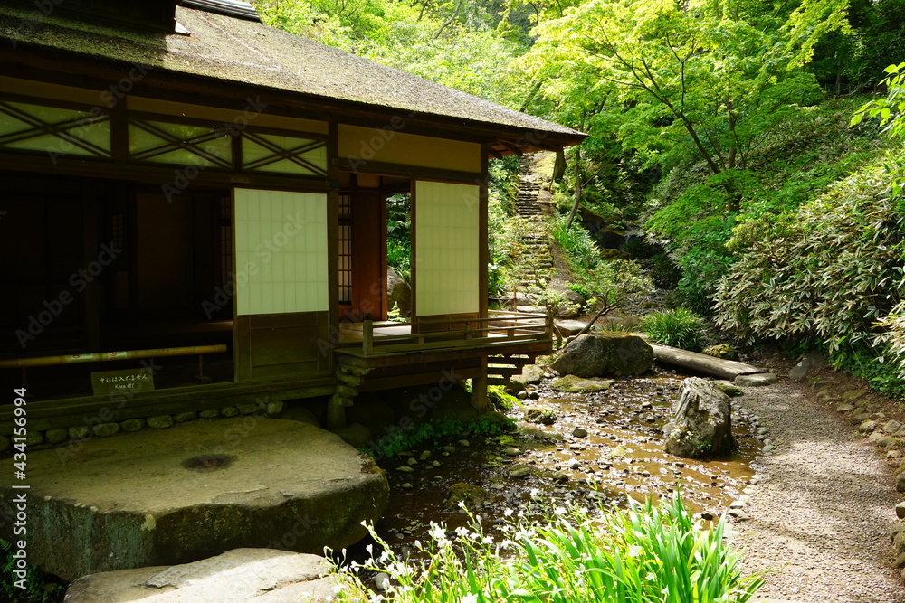 Traditional Japanese house and garden by the creek at Sankeien Garden ...
