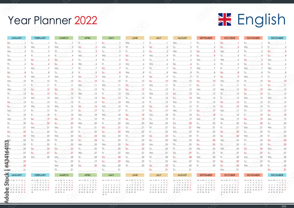 Planner calendar for 2022. Wall organizer, yearly planner template ...
