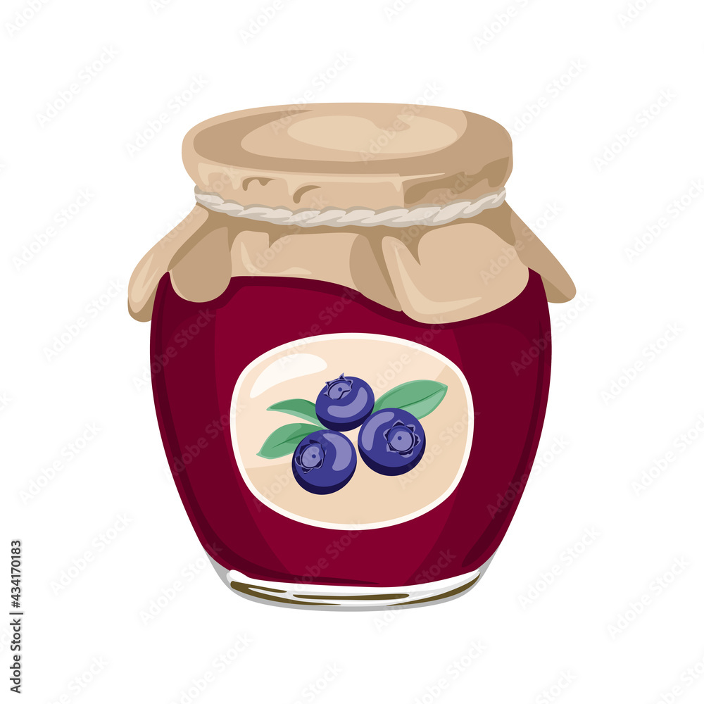 Blueberry jam in glass jar vector cartoon icon. Homemade wild berry ...
