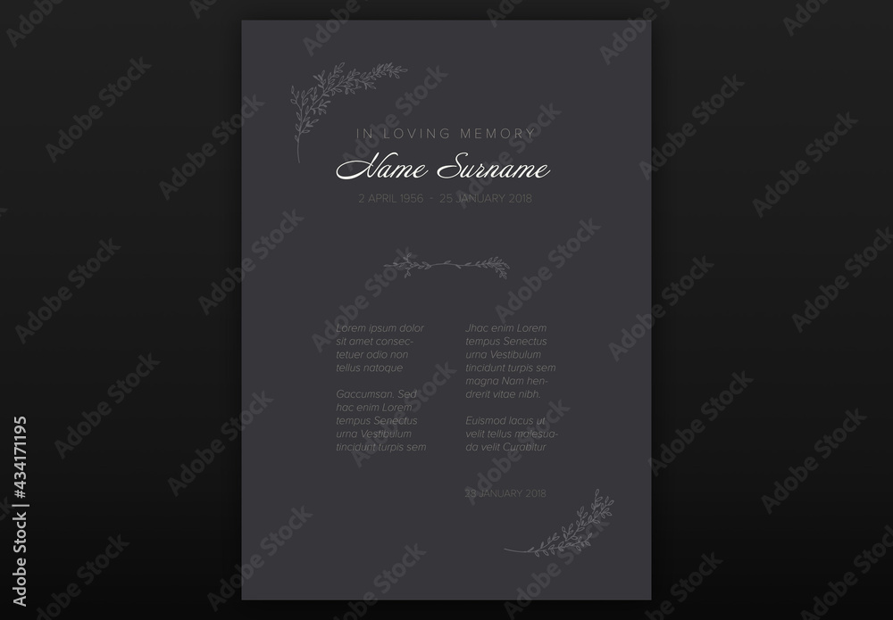 Condolence Card Layout with Floral Elements Stock Template | Adobe Stock
